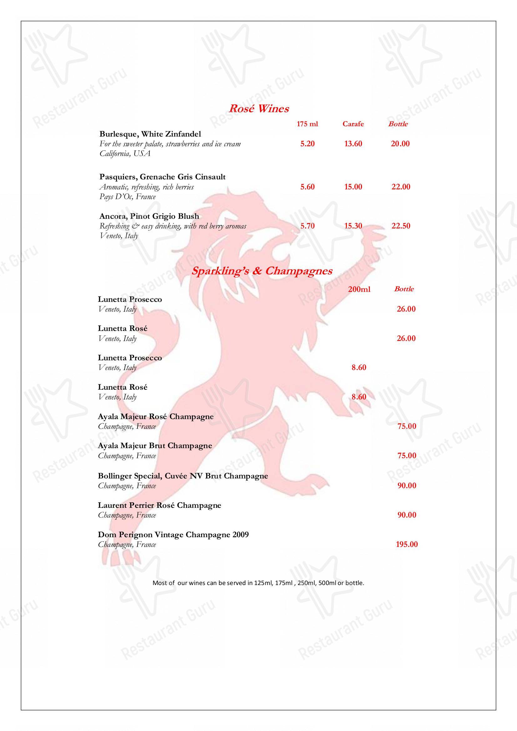 Menu at The Red Lion Hunningham pub & bar, Coventry, Main St