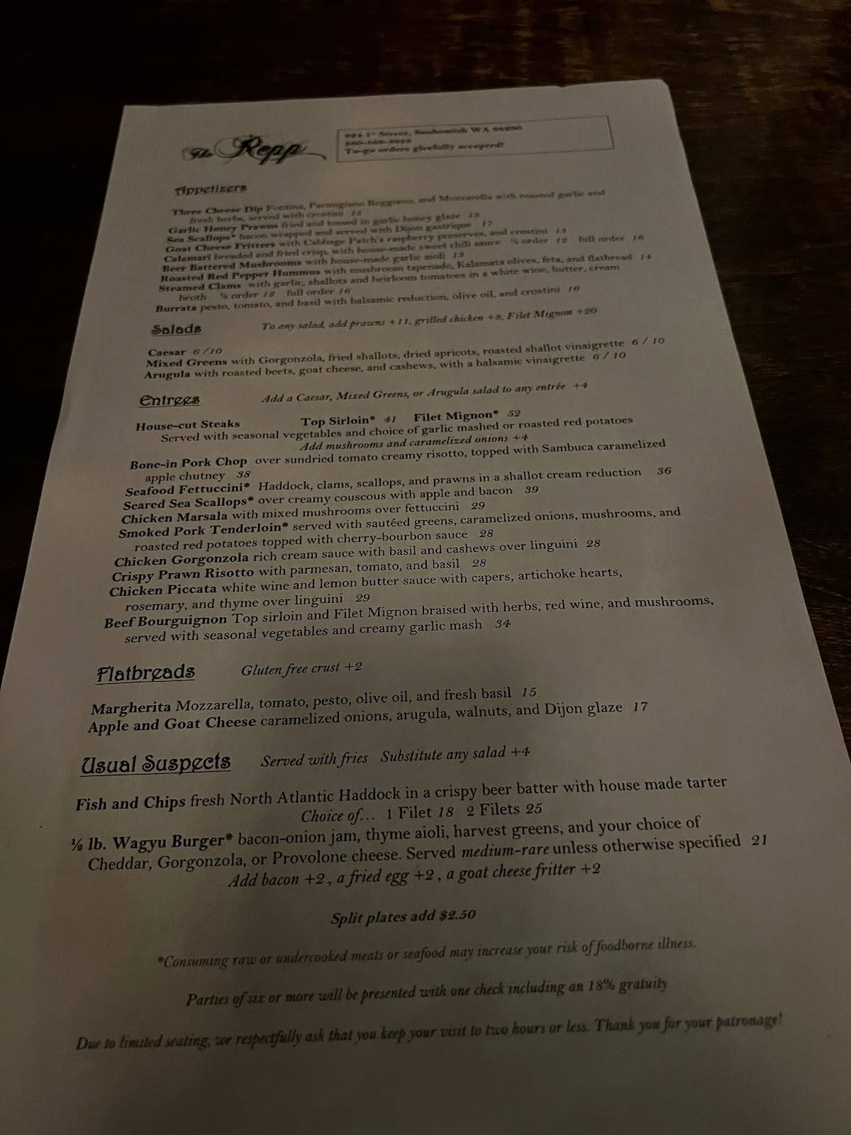 Menu at The Repp pub & bar, Snohomish