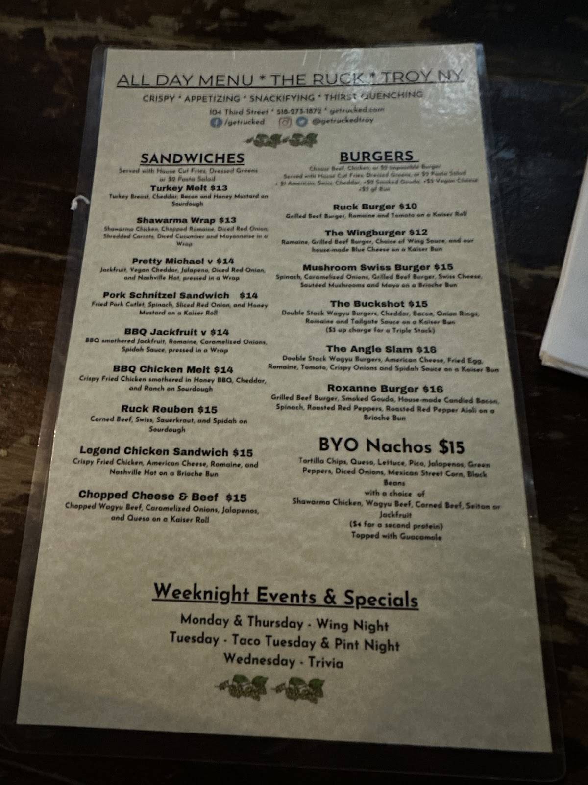 Menu at The Ruck pub & bar, Troy