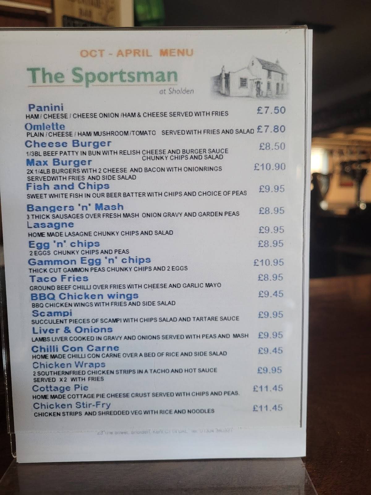 Menu at The Sportsman pub & bar, Sholden