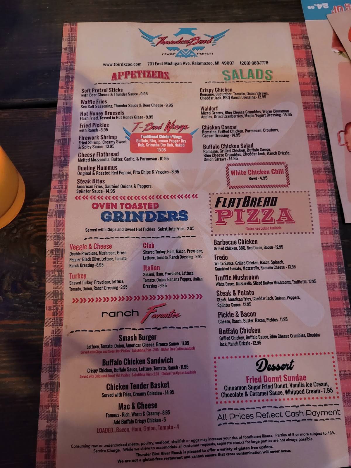 Menu at Thunderbird pub & bar, Kalamazoo
