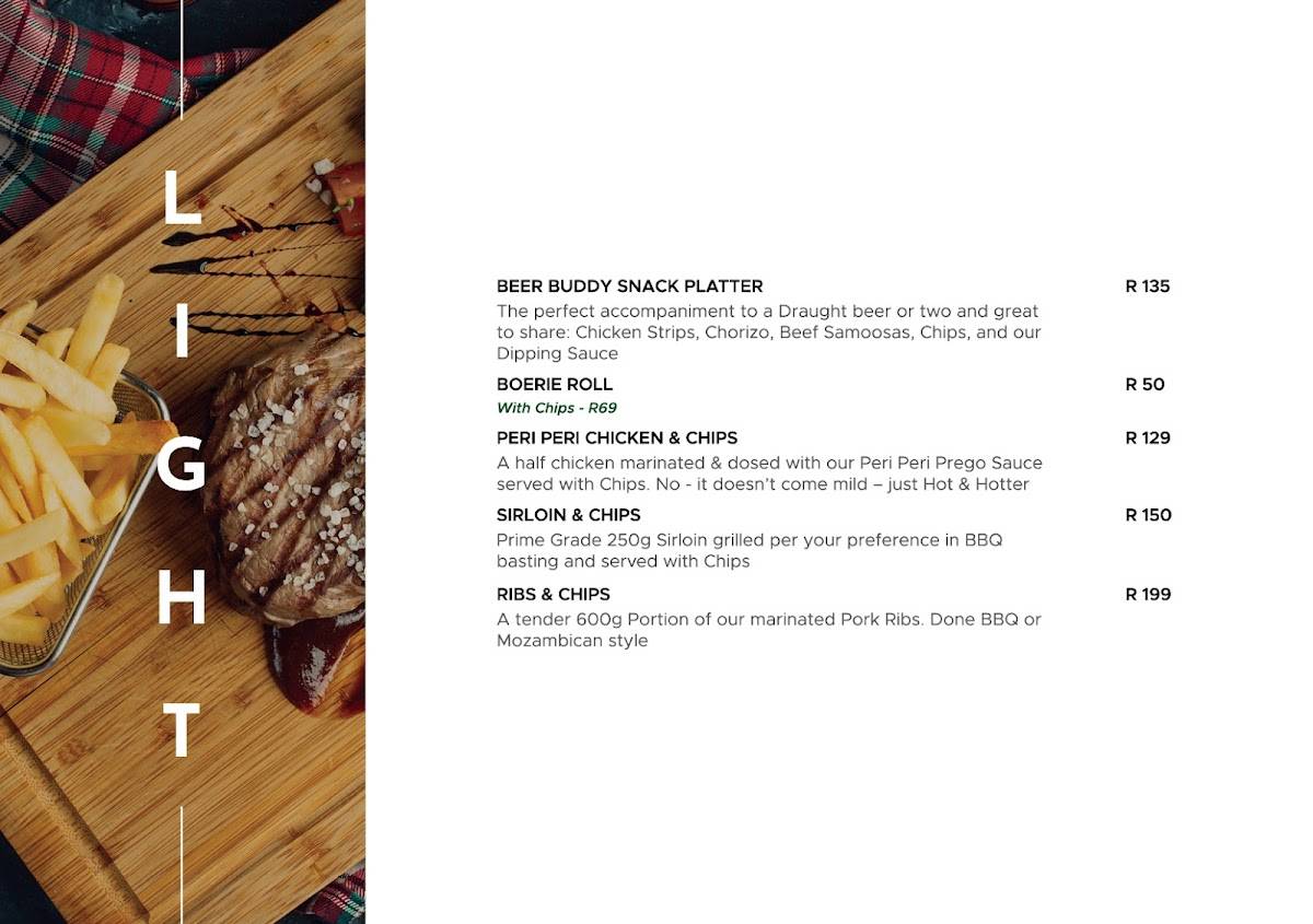 Menu at Tipu Cafe, Johannesburg