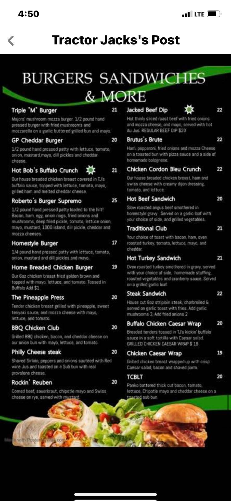 Menu at Tractor Jacks pub & bar, Grande Prairie
