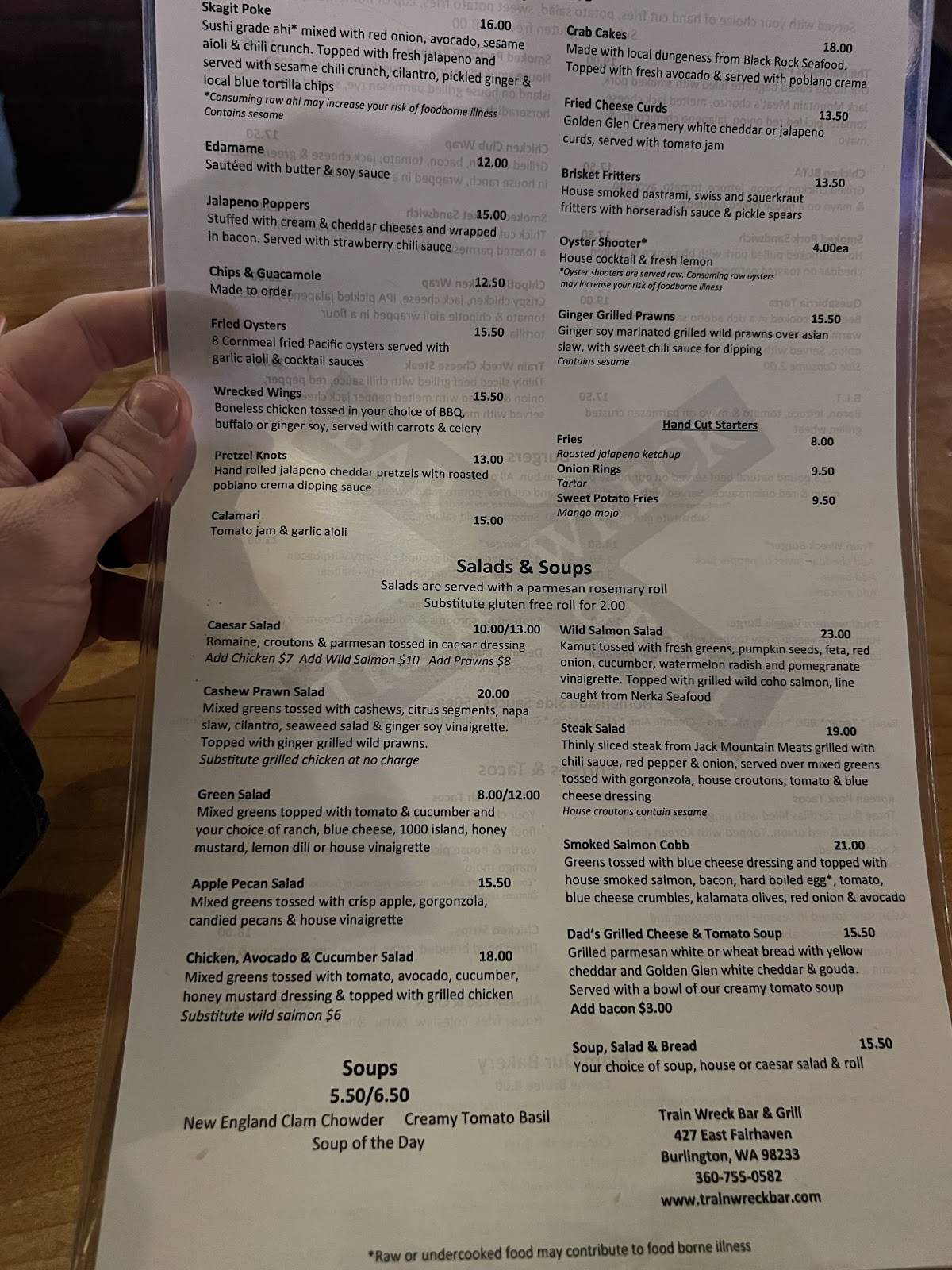 Menu at Train Wreck Bar & Grill, Burlington