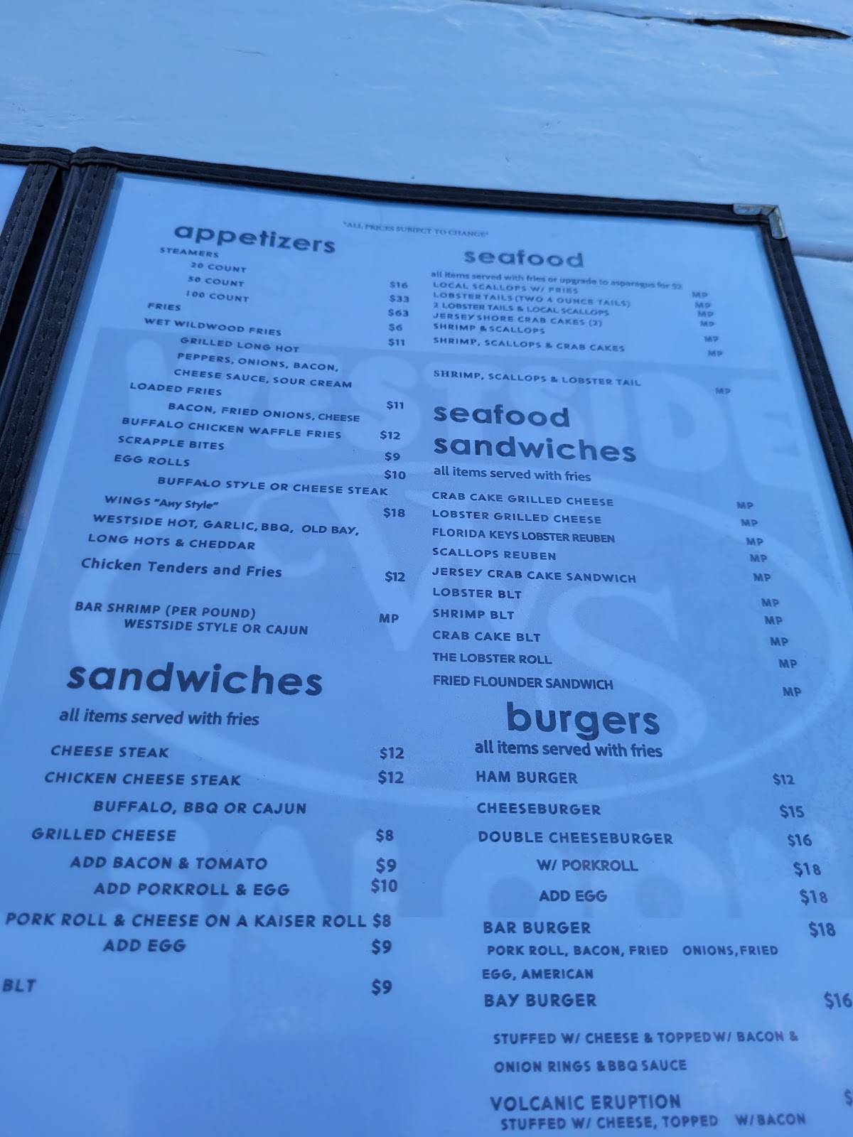 Menu at Westside Saloon pub & bar, West Wildwood