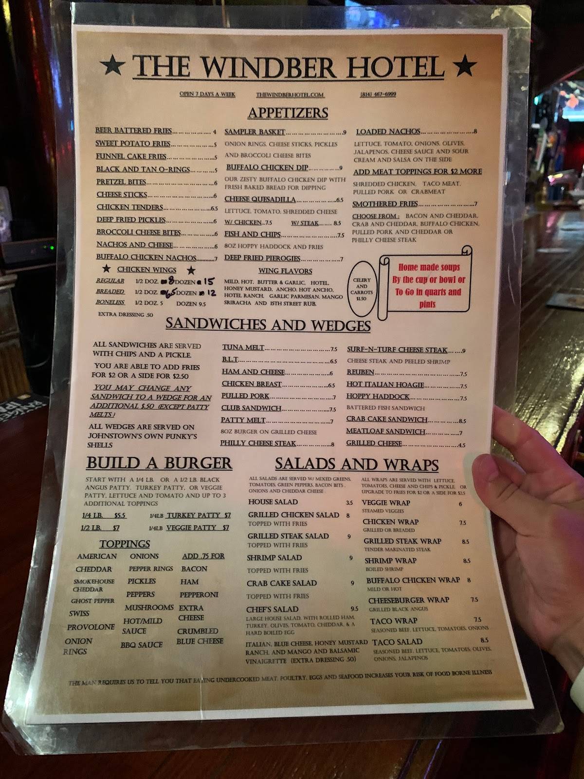 Menu at Windber Hotel pub & bar, Windber