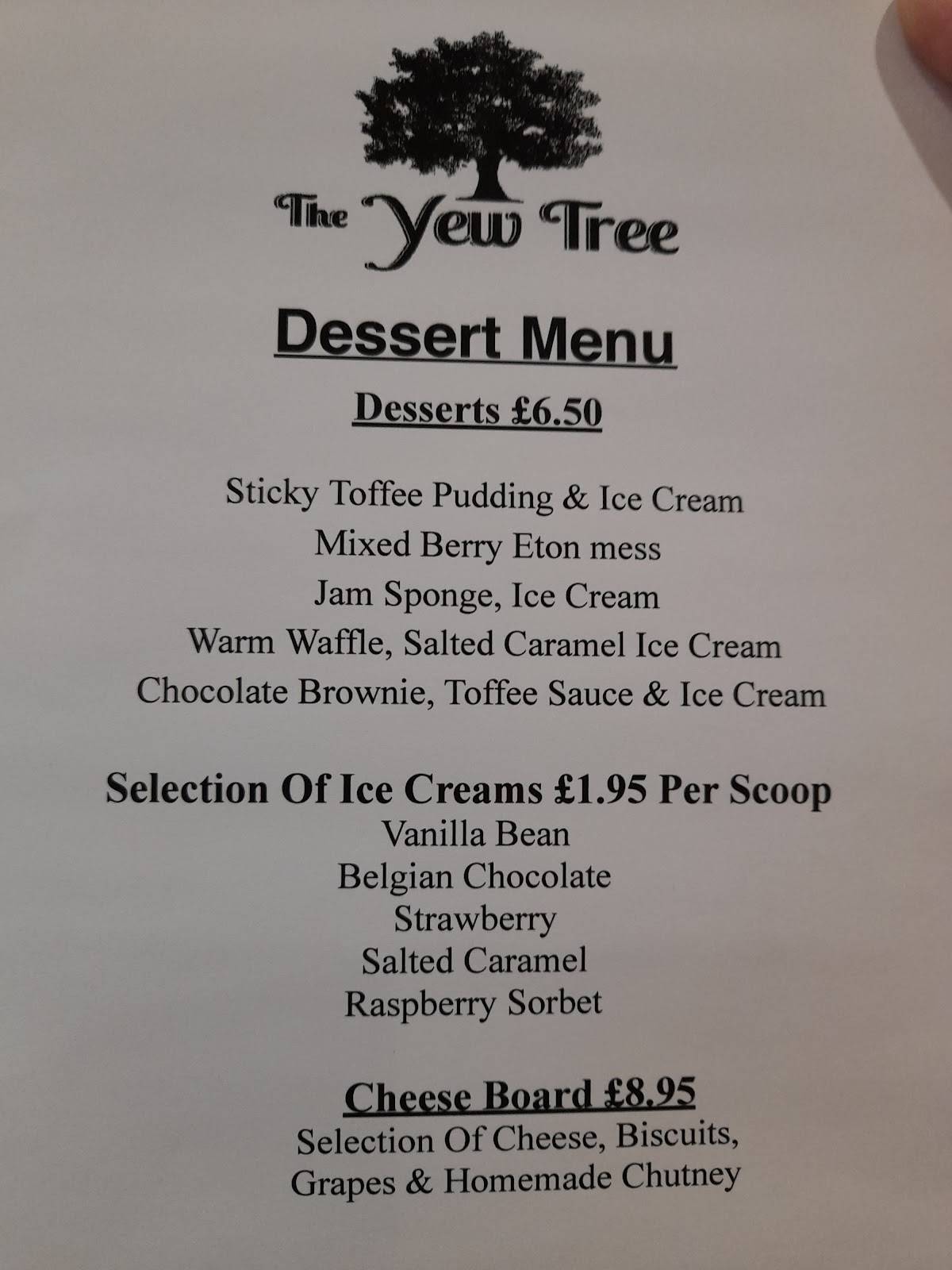 Menu at Yew Tree Inn pub & bar, Church Stretton