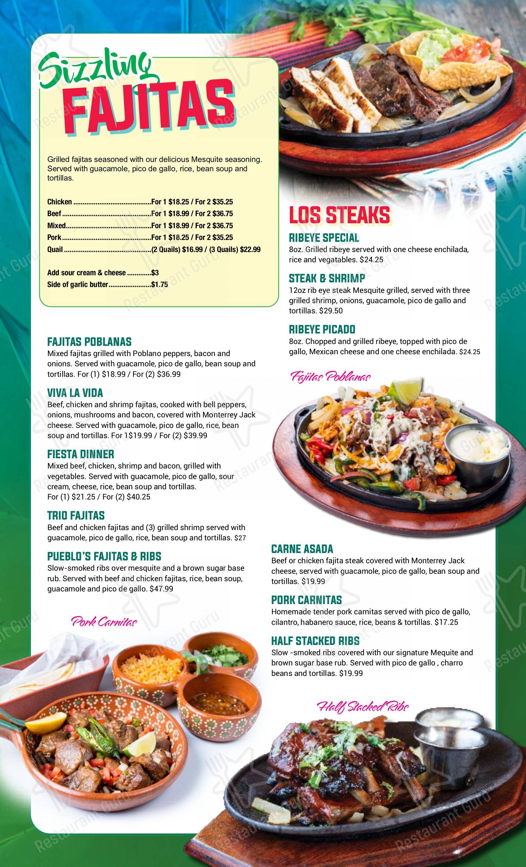 Menu at Pueblos Tex-Mex Kitchen restaurant, Liberty