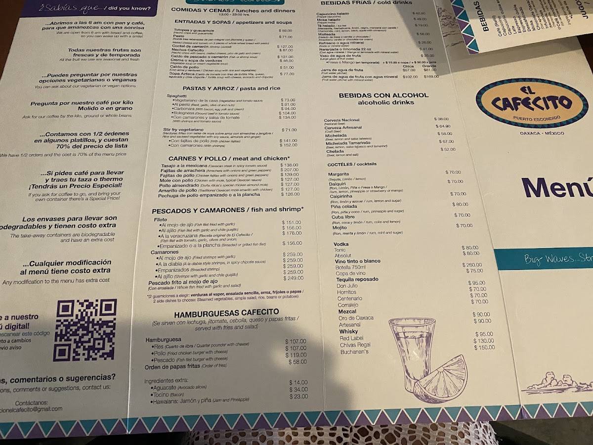 Carta de Restaurant El Cafecito, Puerto Escondido, Bvld. Benito Juarez