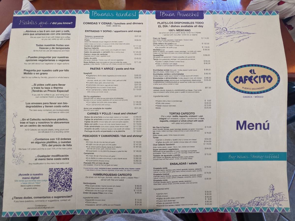 Carta de Restaurant El Cafecito, Puerto Escondido, Bvld. Benito Juarez