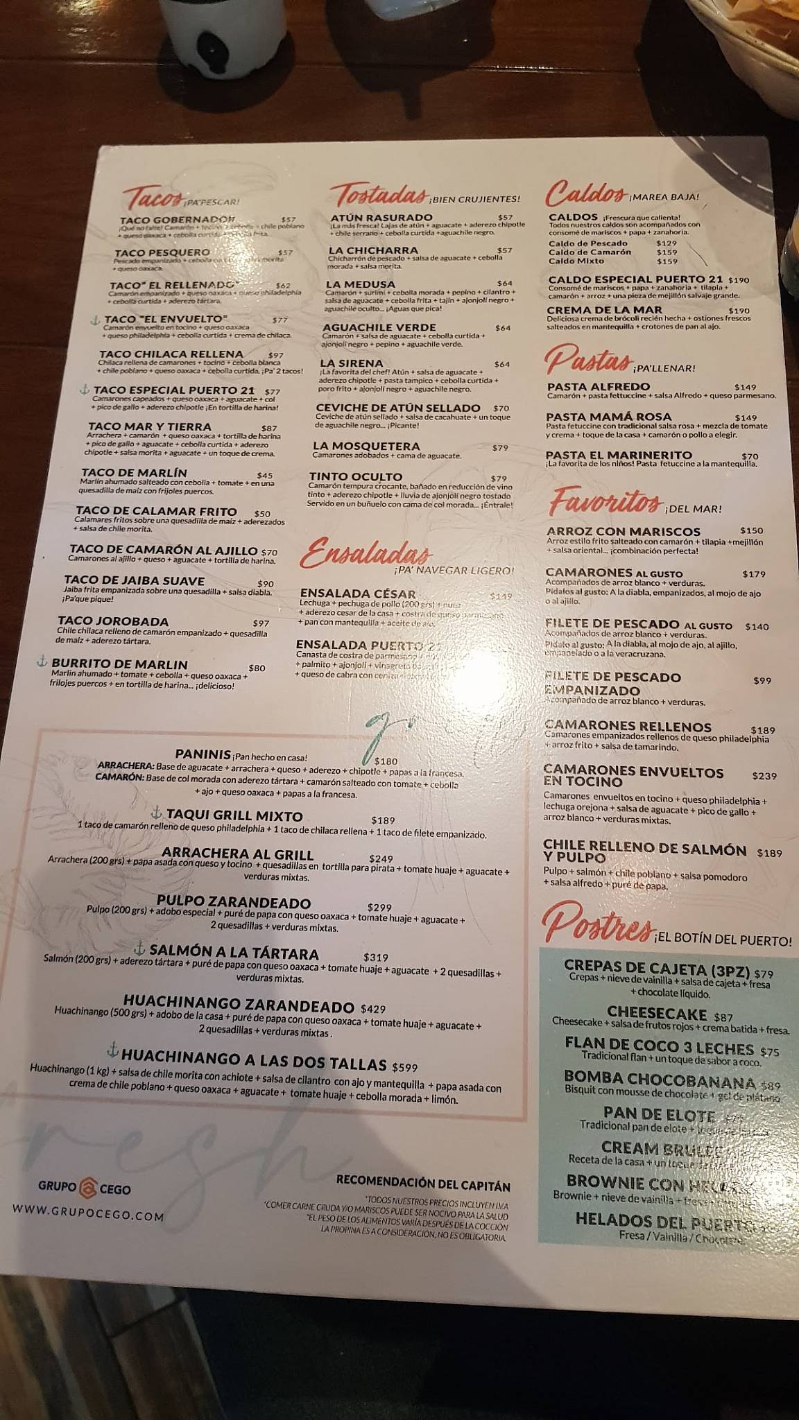 Carta del restaurante Al Sazón Mexicano, Saltillo