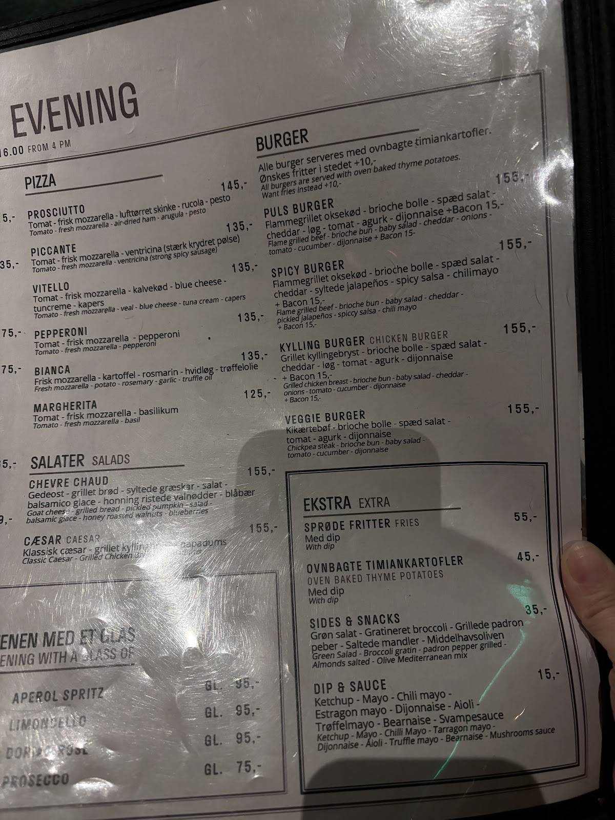 Menu at Puls Kitchen & Bar, Copenhagen, Arne Jacobsens Allé 9