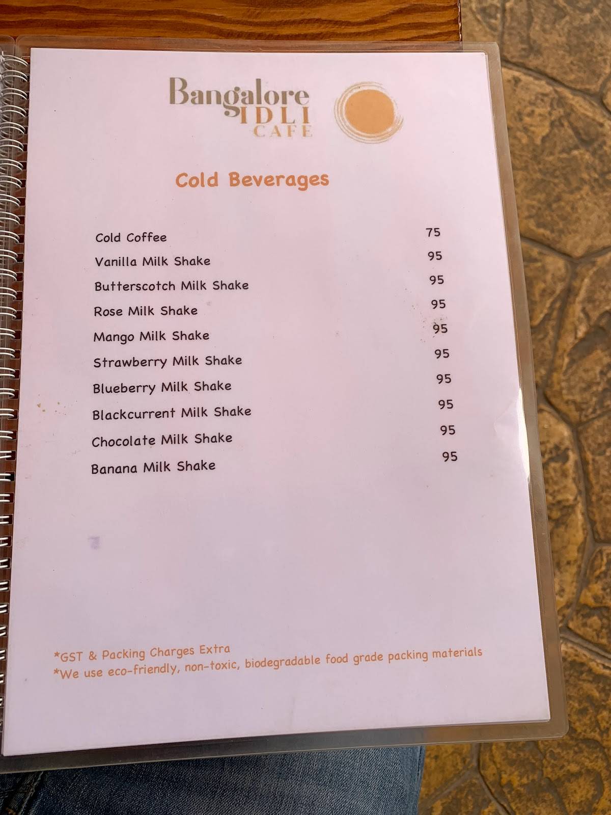 Menu at Bangalore IDLI CAFE, Pune