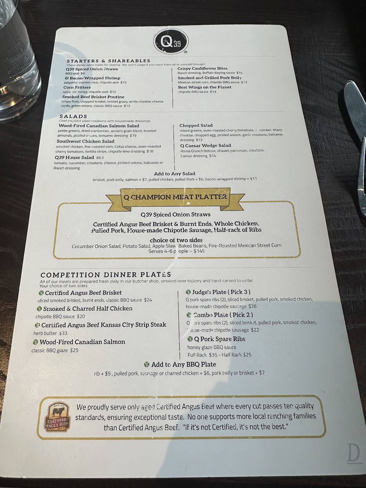 Menu at Q39 - Midtown BBQ, Kansas City