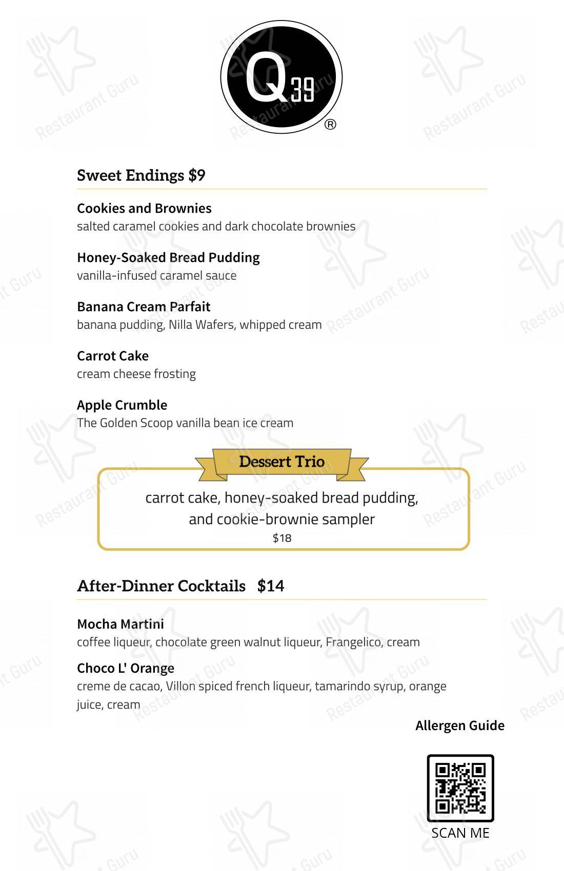 Menu at Q39 - Midtown BBQ, Kansas City