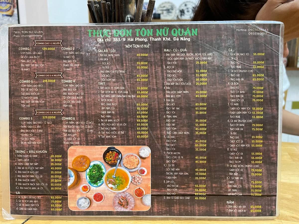 Menu at QUÁN CƠM GIA ĐÌNH - MÓN HUẾ - TÔN NỮ QUÁN restaurant, Da Nang