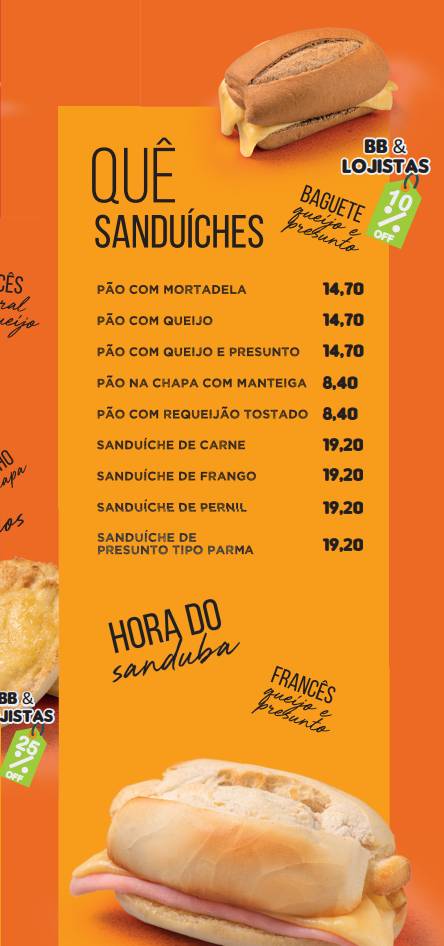 Menu em Que café Shopping Estação, Curitiba