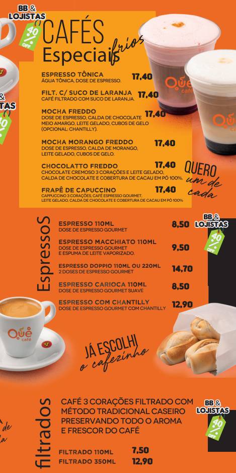 Menu em Que café Shopping Estação, Curitiba