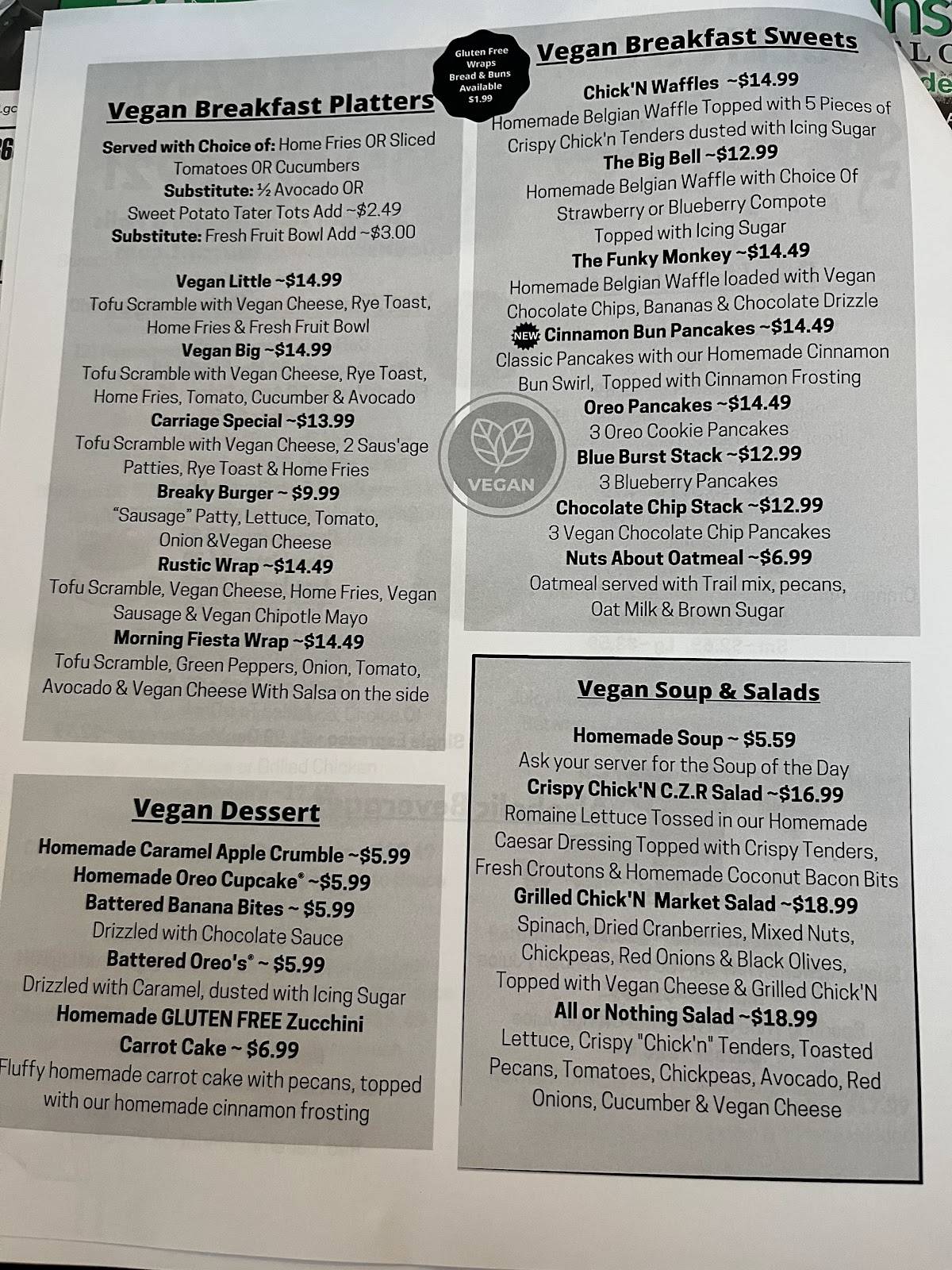 Menu at Queen's Coach Family Restaurant, Niagara Falls