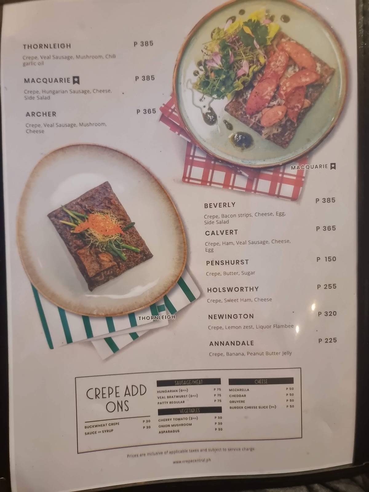 Menu at Crêpe Central restaurant, Quezon City