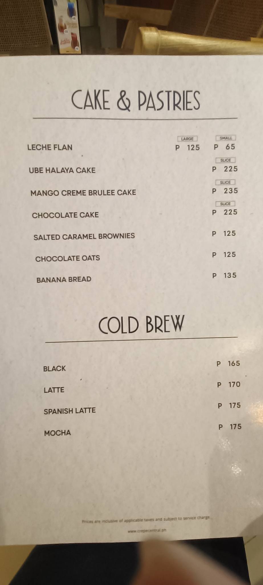 Menu at Crêpe Central restaurant, Quezon City