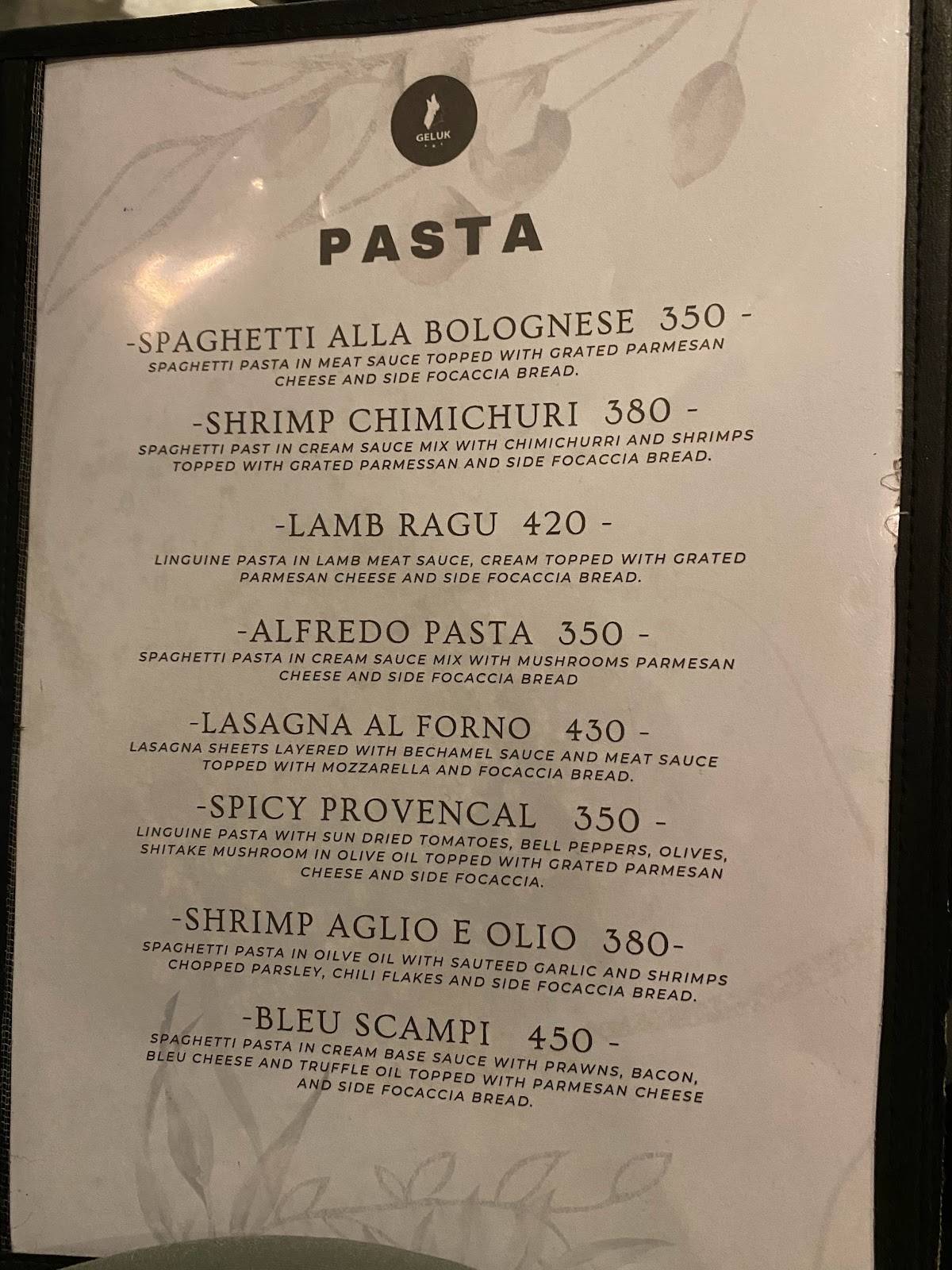 Menu at Geluk Gentri restaurant, Quezon City, 77 Banawe St