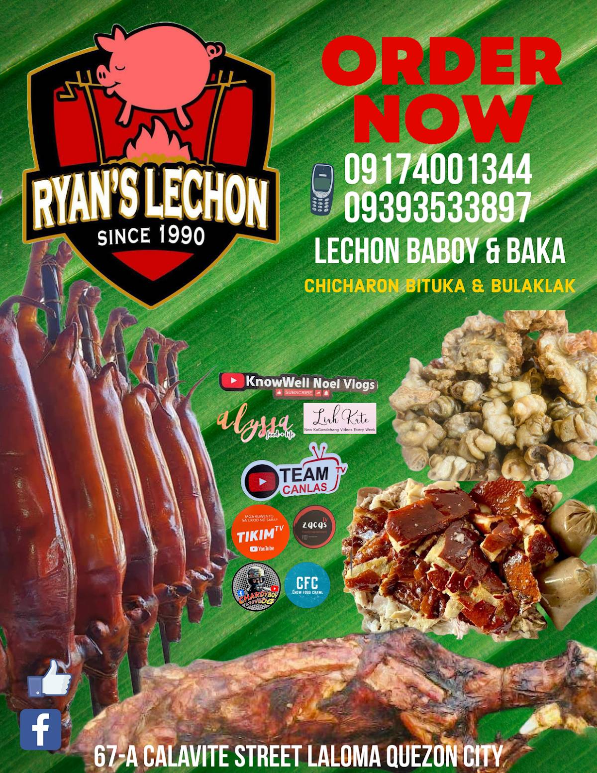 Menu at Ryan's Lechon Baboy and Baka restaurant, Quezon City