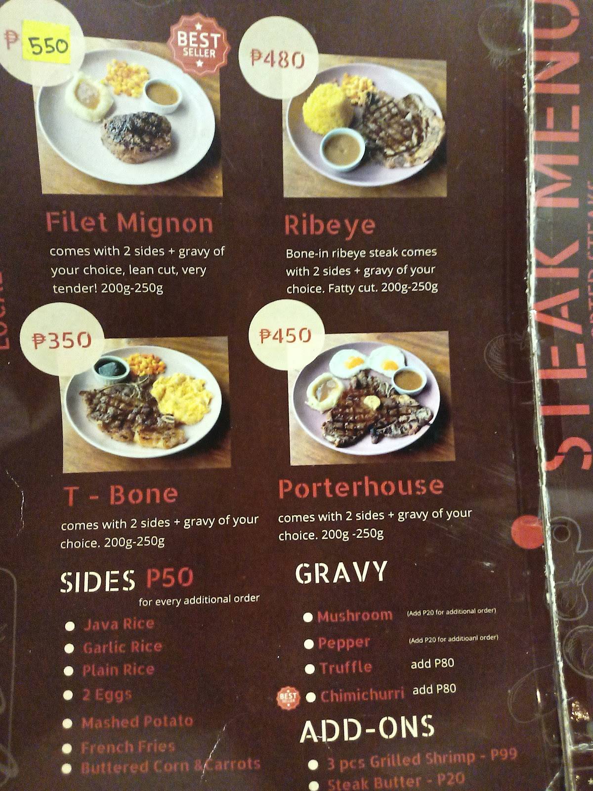 Menu at Steak To One steakhouse, Quezon City, M23X+7GV
