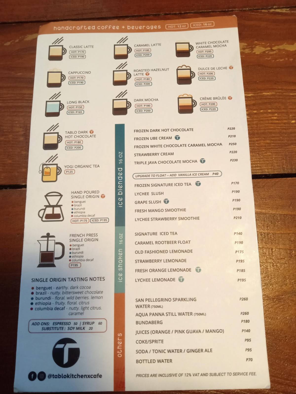 Menu at Tablo Kitchen x Cafe Timog QC, Quezon City