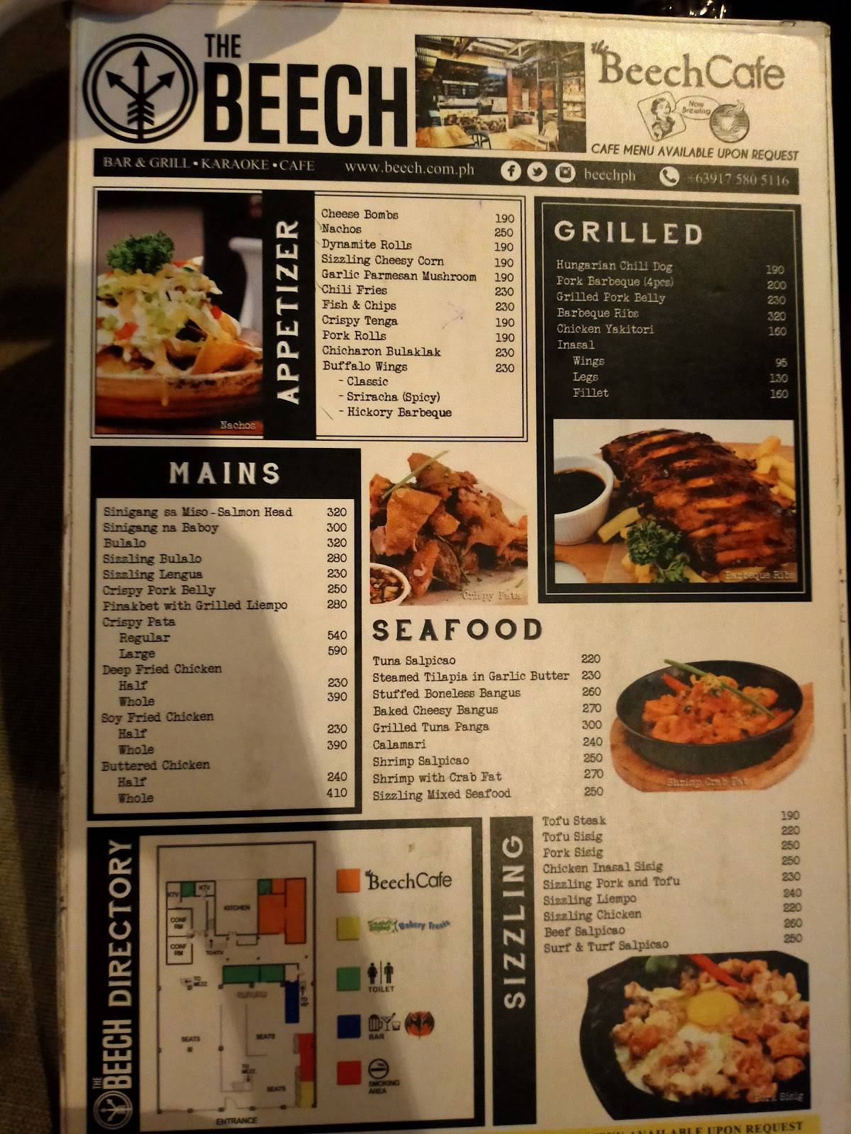 Menu at The Beech pub & bar, Quezon City