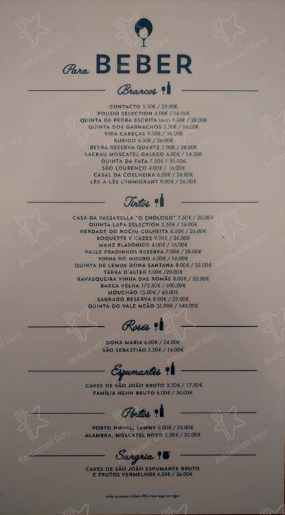 Menu em Licor Beirão pub & Bar, Lisboa