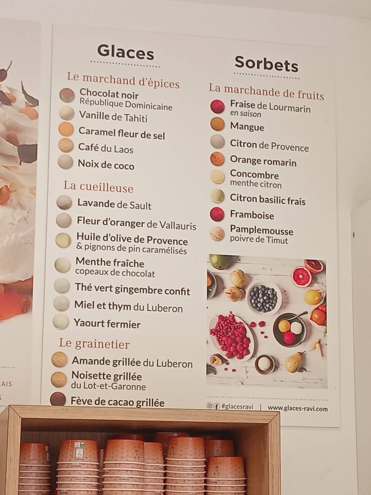 Menu au Glaces de Provence RAVI restaurant, Arles