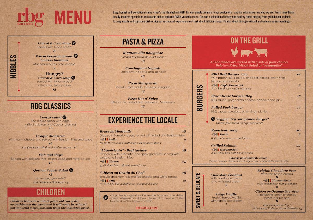 Menu at RBG Bar & Grill, Saint-Gilles, Pl. Marcel Broodthaers 3