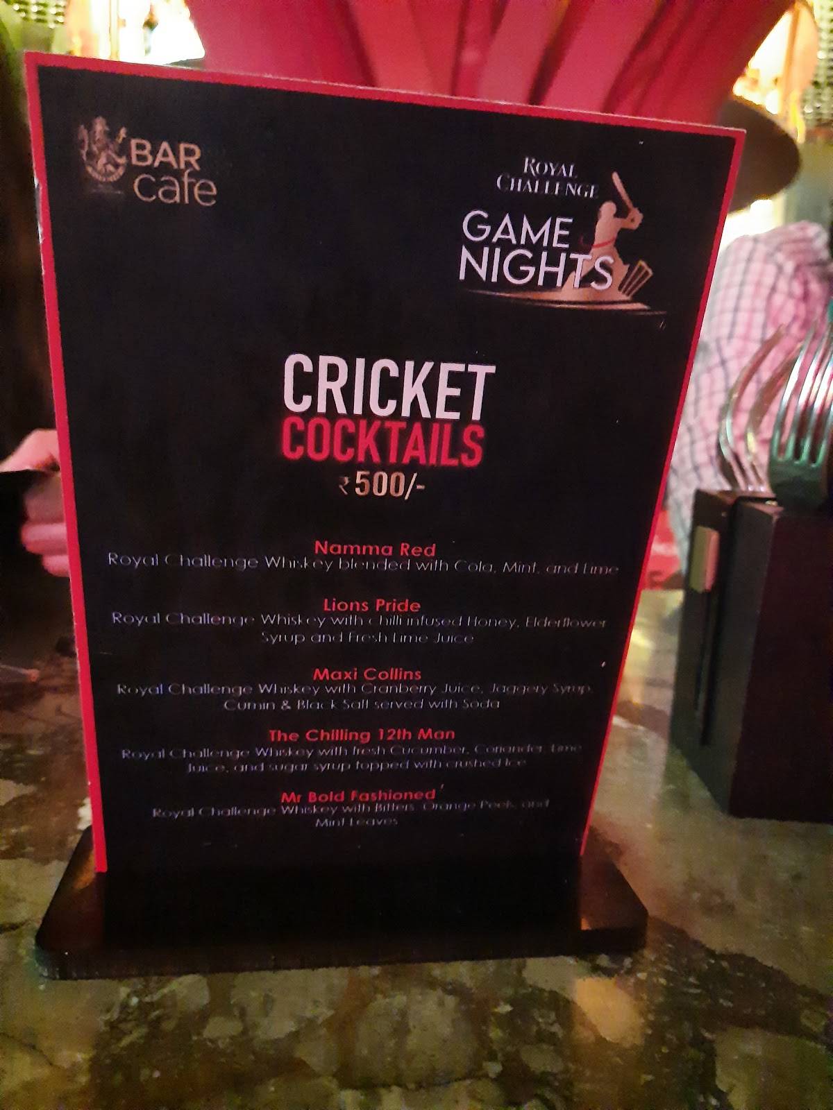 Menu at RCB Bar and Cafe, Bengaluru