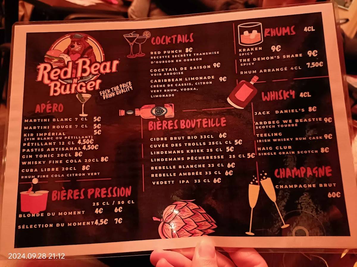 Menu au RED BEAR N’ BURGER ᙅᖾᥲຕρɩoᥒ ᑯᥱ ᖴɾᥲᥒᥴᥱ ᑯᥙ ᑲᥙɾɠᥱɾ restaurant ...