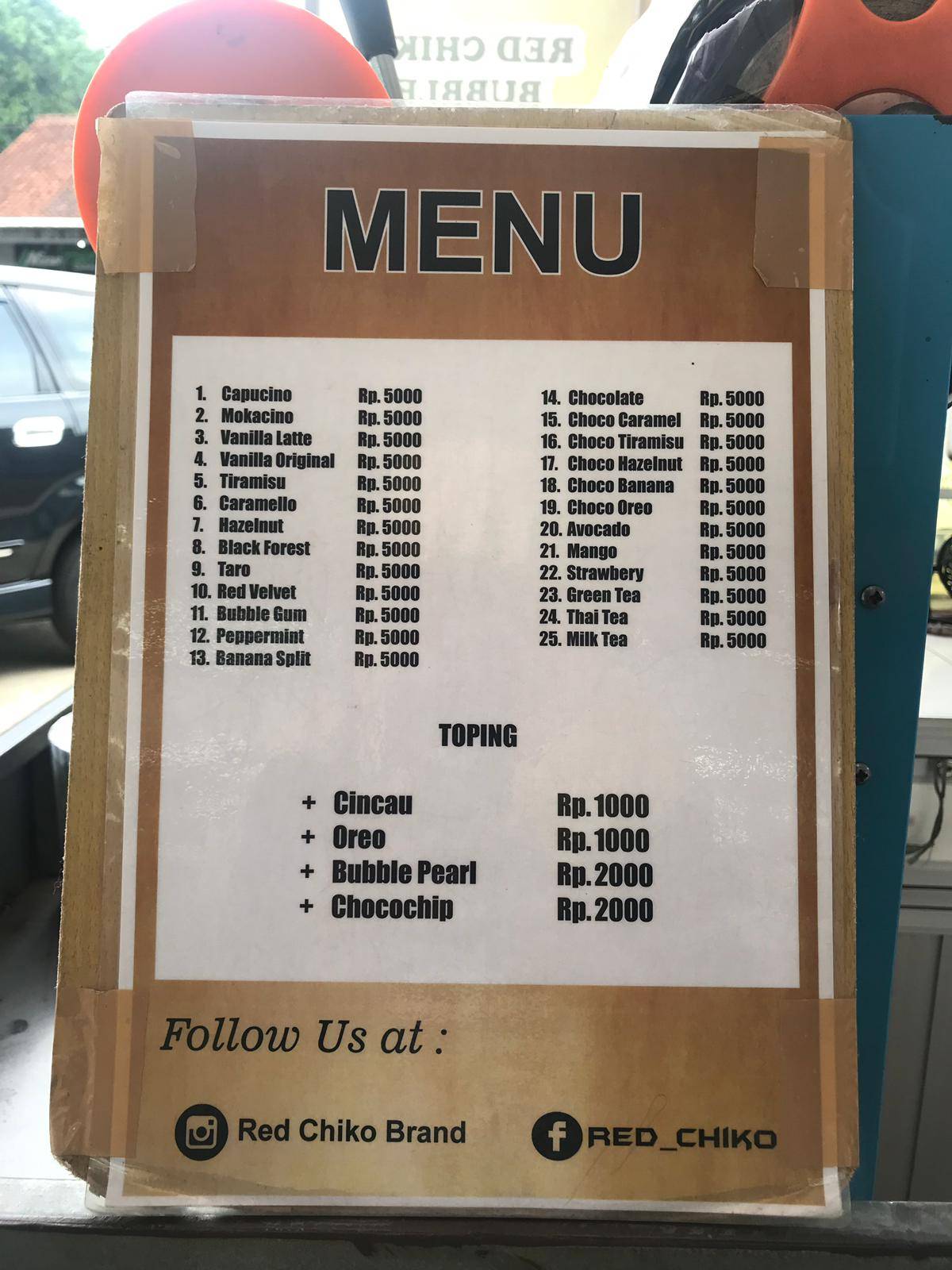 Menu at RED CHIKO BUBBLE KAWALI cafe, Kawali