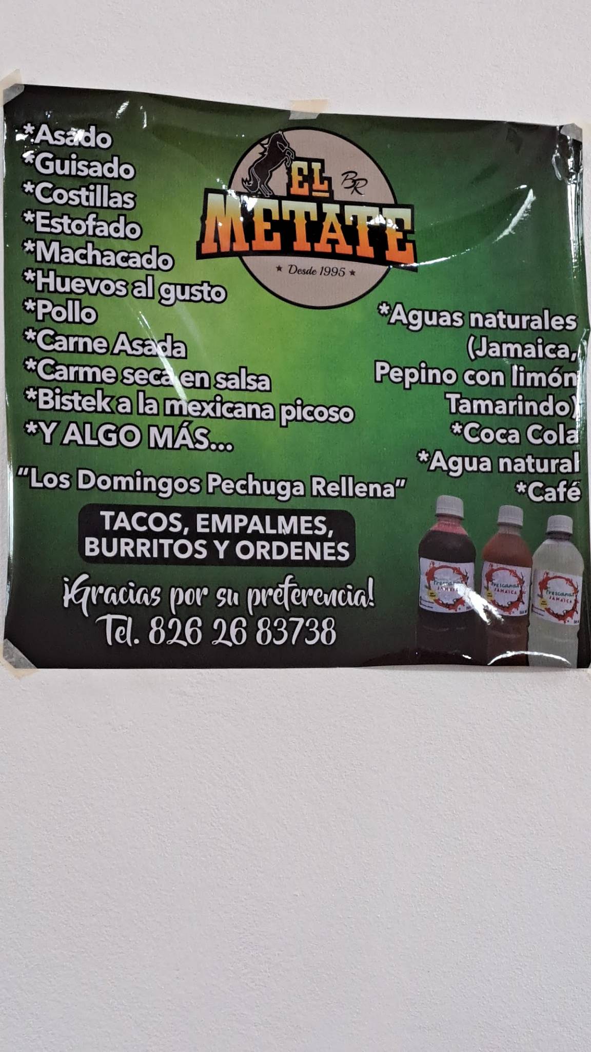 Carta de RESTAURANTE EL METATE, Ciudad de Allende