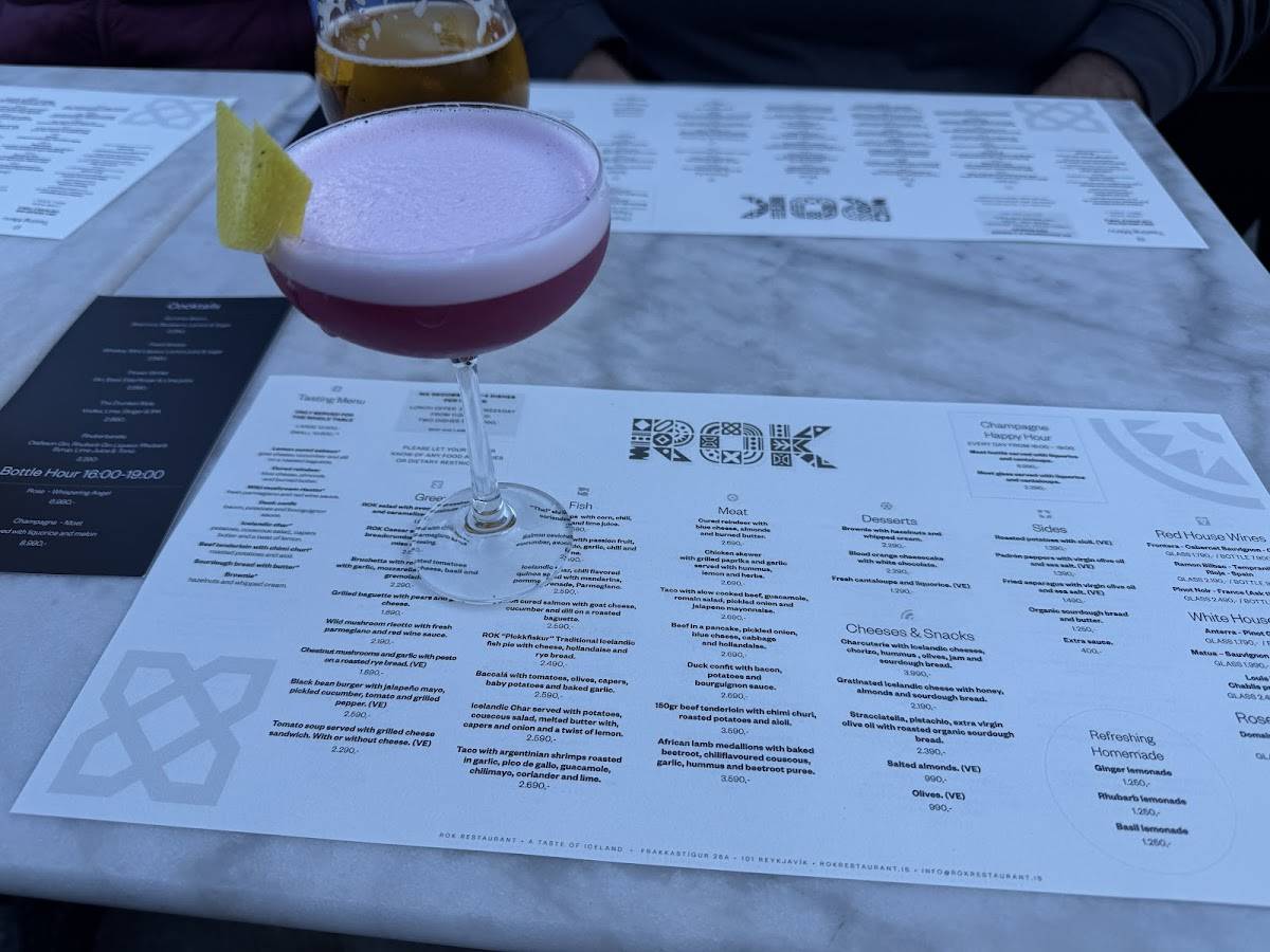 Menu at ROK restaurant, Reykjavík
