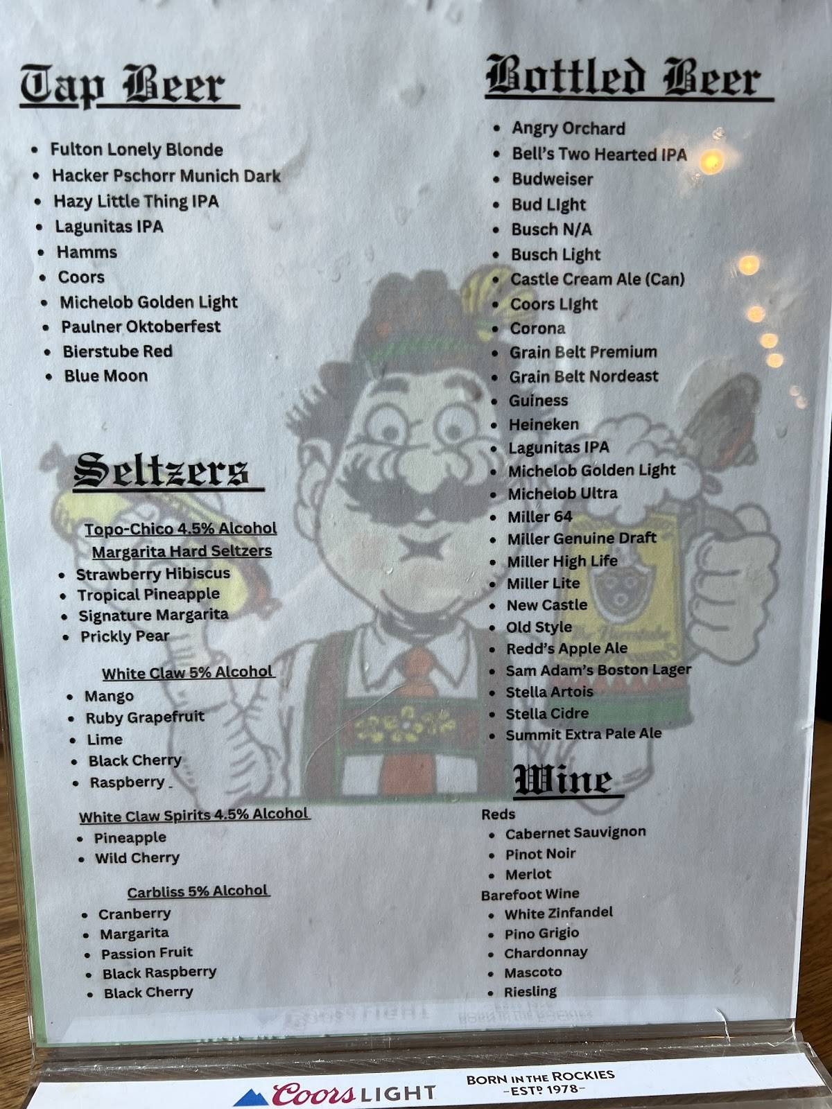 Menu at RW's Bierstube Bowl and Grill pub & bar, Red Wing