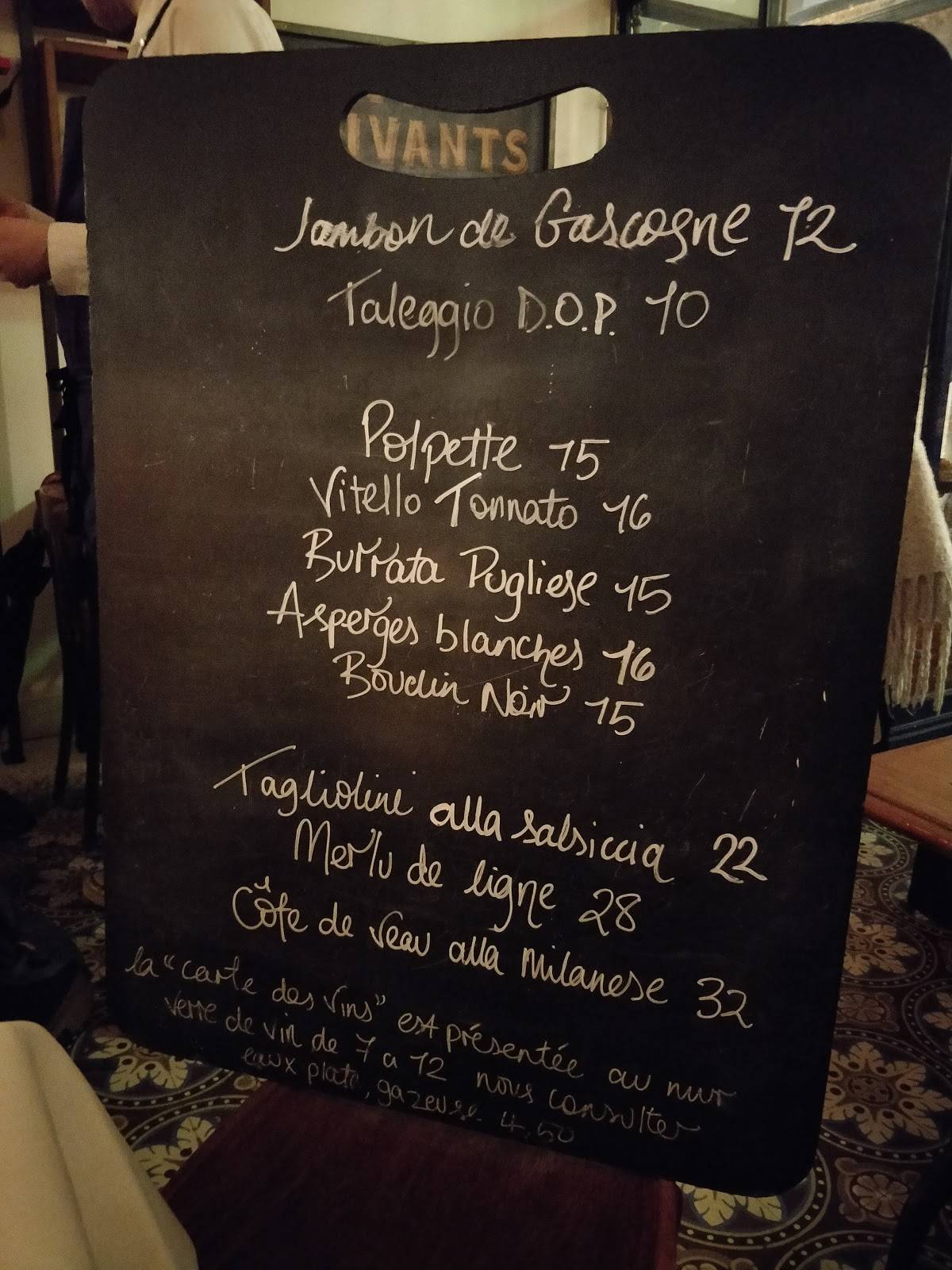 Menu at Racines restaurant, Paris, 8 Pass. des Panoramas