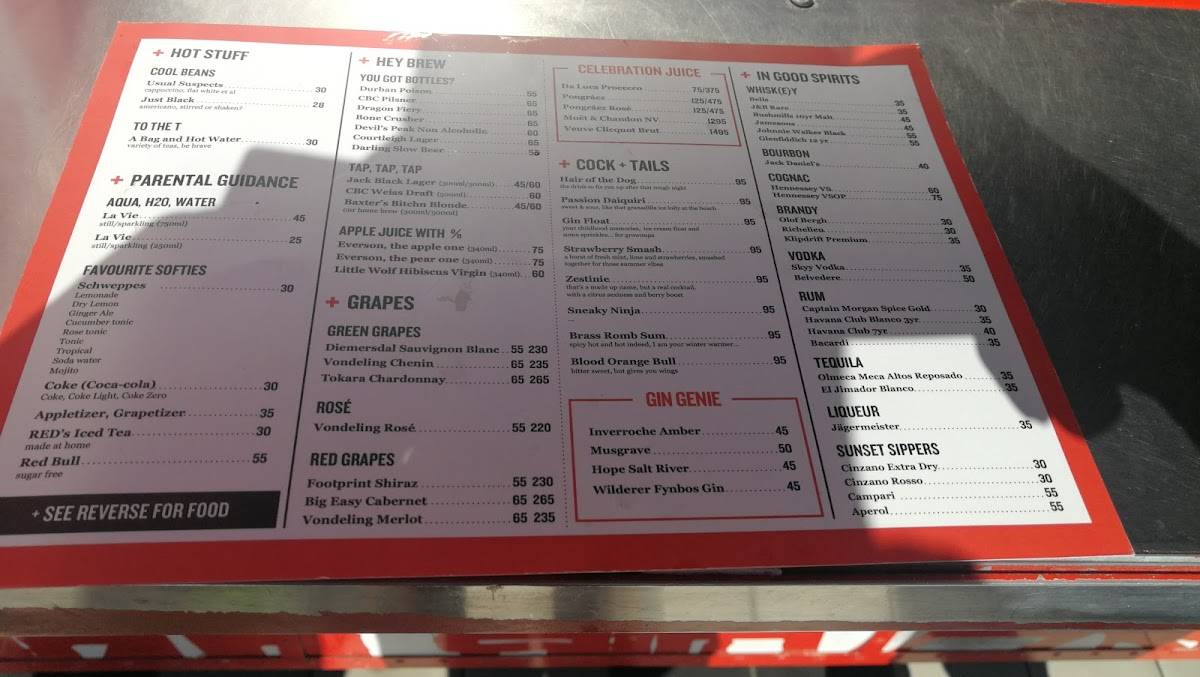 Menu at Radisson RED Cape Town - RED Rooftop pub & bar, Cape Town
