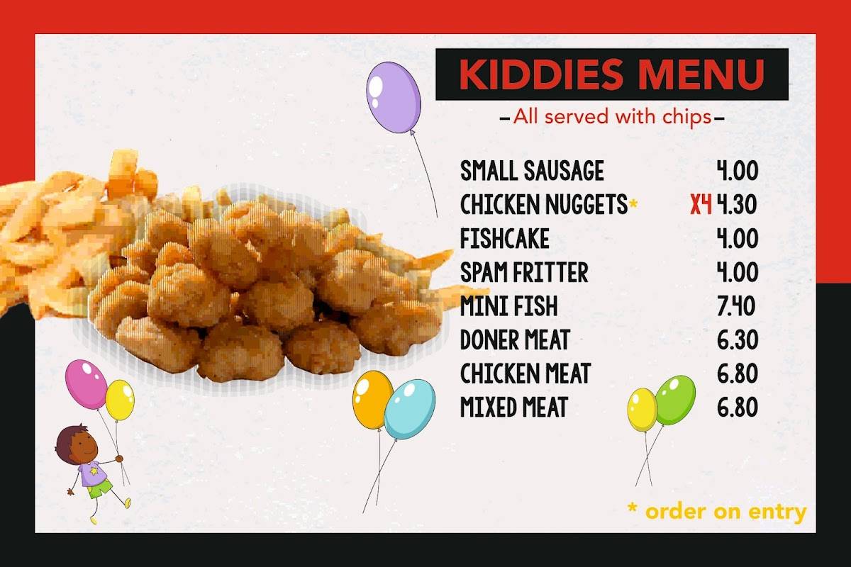 Menu at Rafferty's Chippy restaurant, Corby