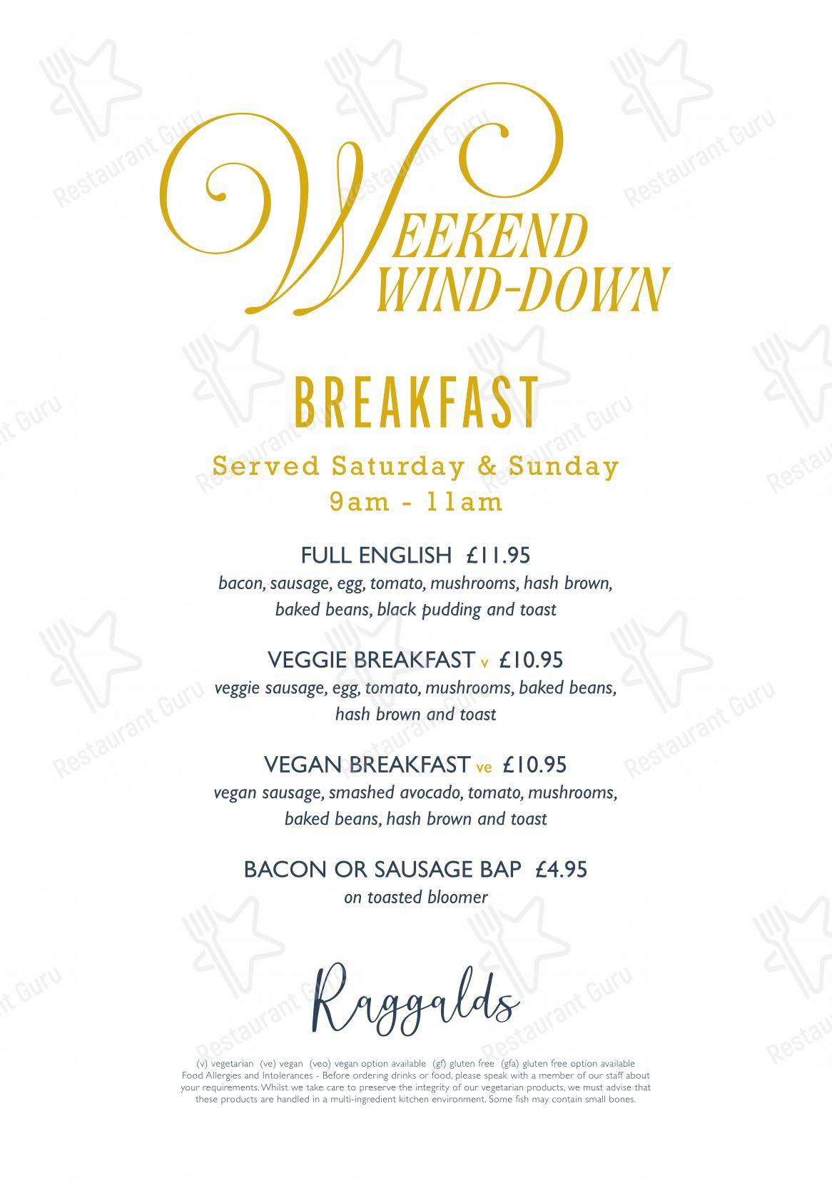 Menu at Raggalds pub & bar, Bradford, Brighouse and Denholme Rd