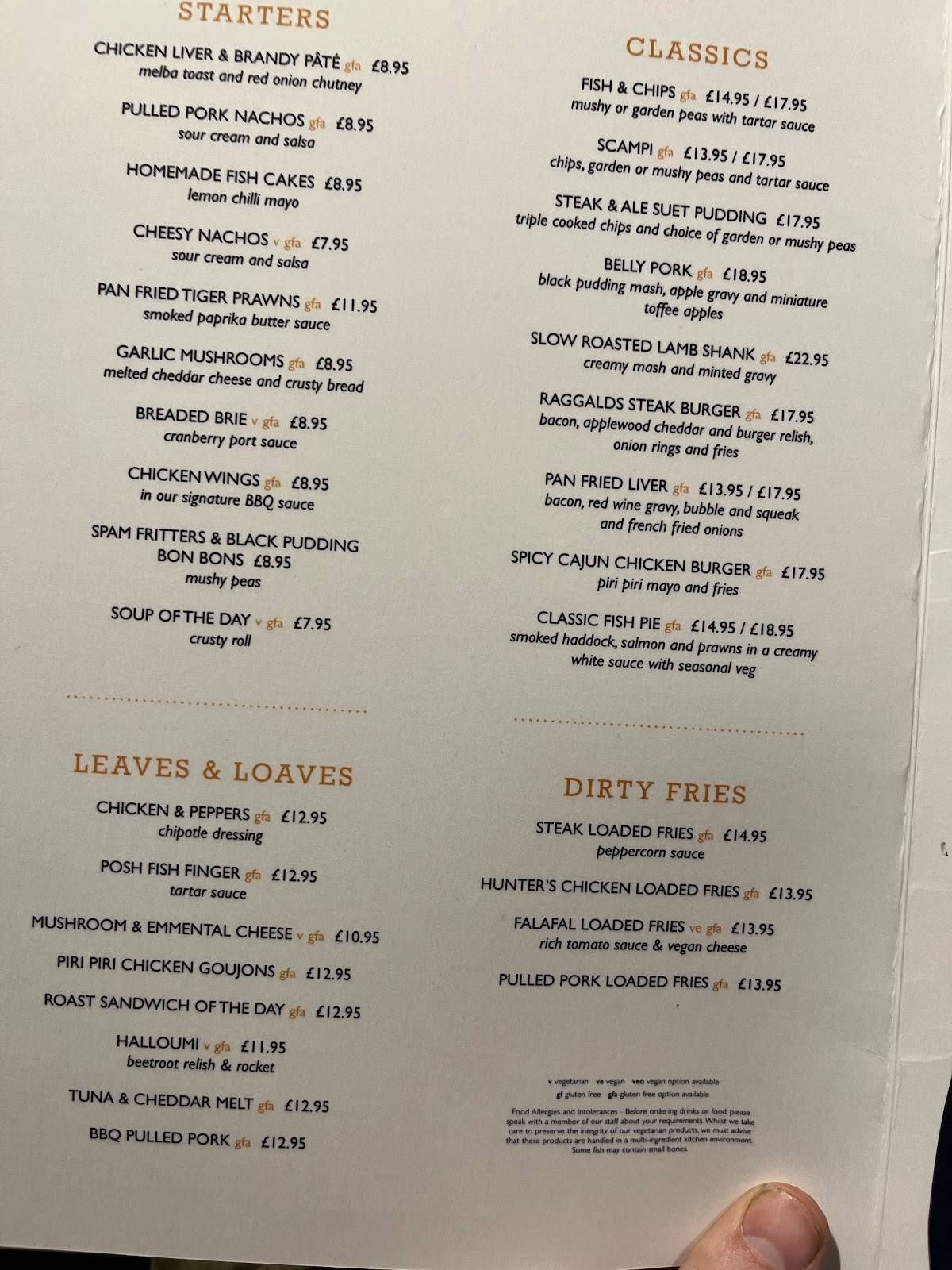Menu at Raggalds pub & bar, Bradford, Brighouse and Denholme Rd