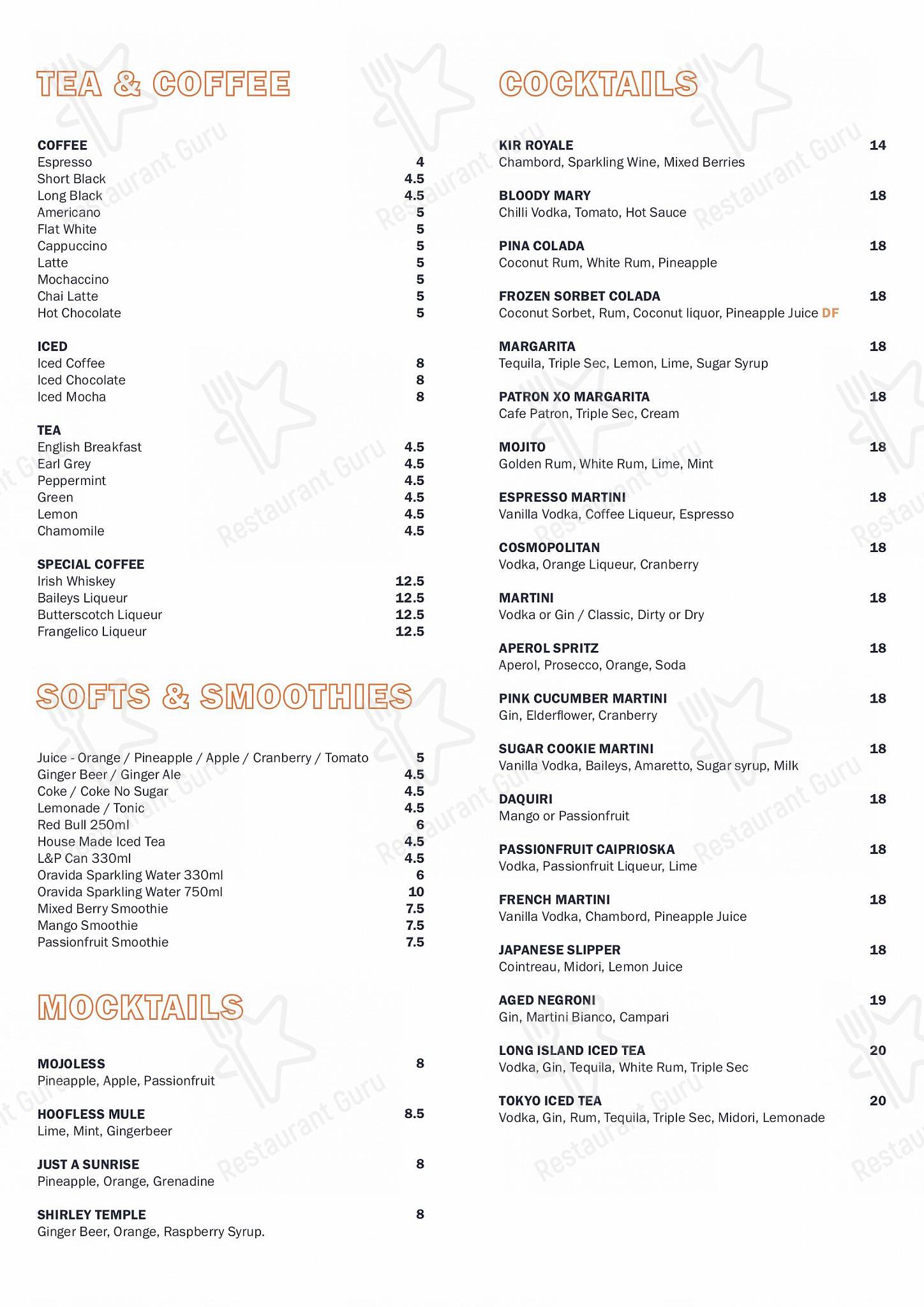 Menu at Rain Bar & Kitchen, Papamoa