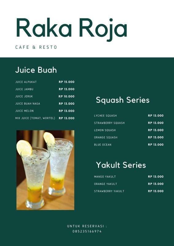 Menu at Raka Roja Billiard Pool & Cafe, Tuban