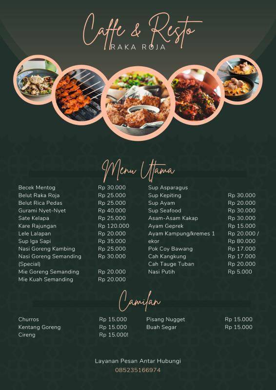 Menu at Raka Roja Billiard Pool & Cafe, Tuban