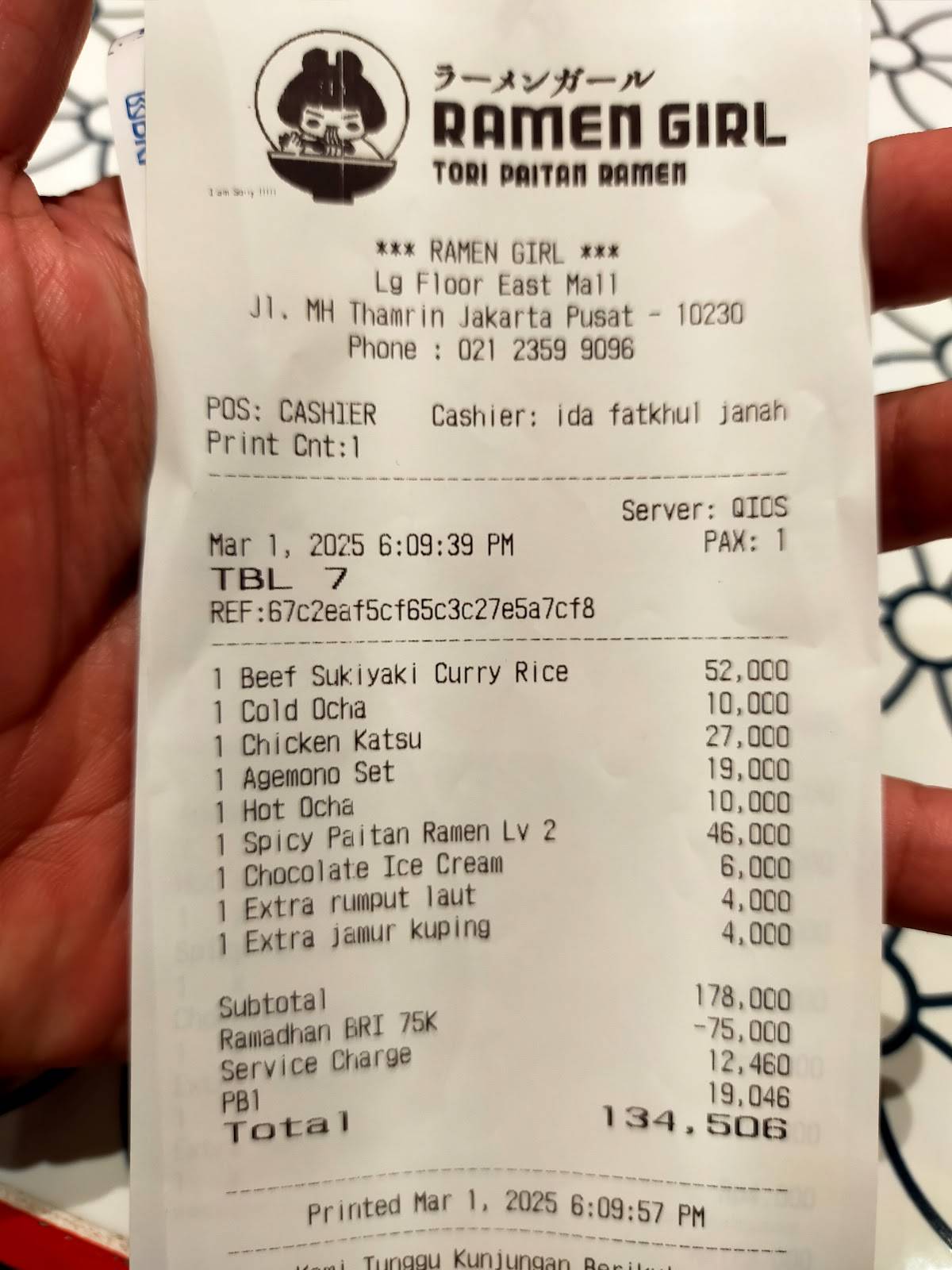Menu at Ramen Girl, Grand Indonesia restaurant, Central Jakarta