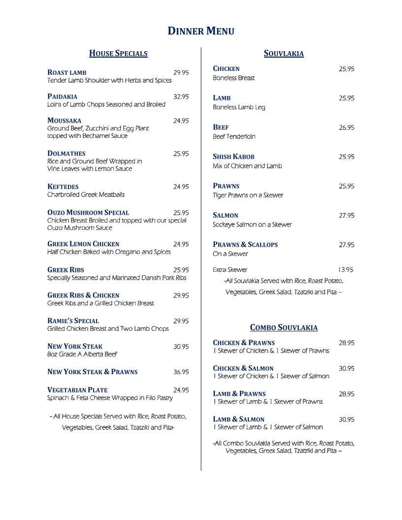 Menu at Ramie's Greek Restaurant - Delta, Delta