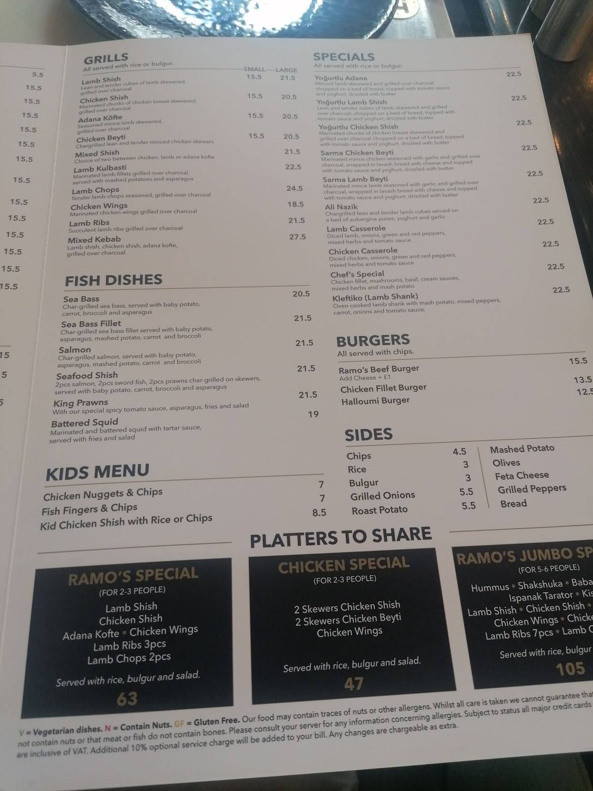 Menu at Ramo's Turkish Kitchen restaurant, Kingston upon Thames